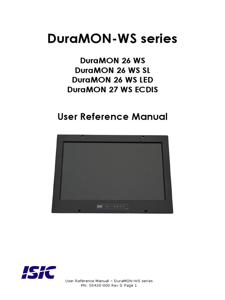 DuraMON-WS Series User Reference Manual 05435-000-D | PDF | Computer Monitor | Menu (Computing)
