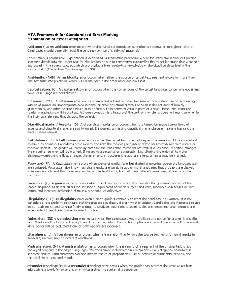 ATA Framework For Standardized Error Marking | PDF | Translations | Verb
