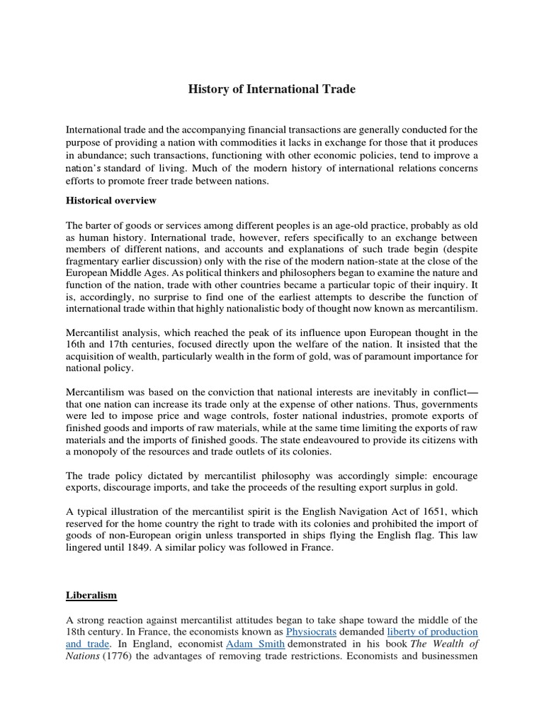 History of International Trade Dynamics | PDF | Mercantilism ...