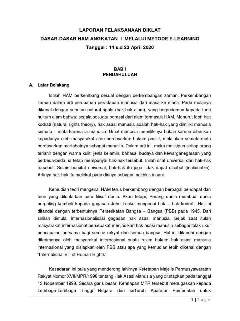 Laporan Pelaksanaan Diklat Dasar Dasar Ham | PDF