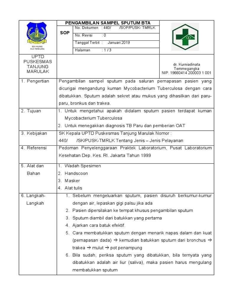 Sop Pengambilan Sampel Sputum Bta | PDF