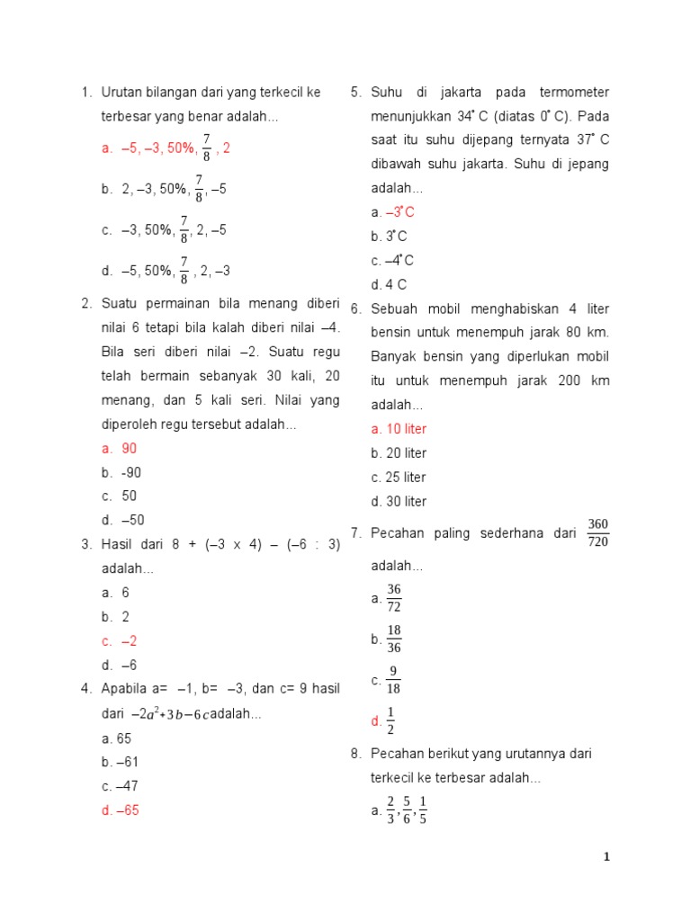 Soal PAS Semester 1 MTK Kelas 7 Wustha | PDF