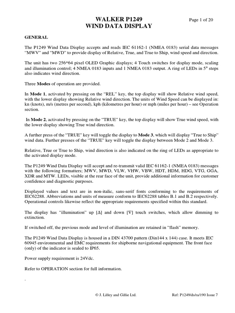 P1249 Wind Data Display Issue 7 25 02 2019 Pdf Electrical Engineering Manufactured Goods