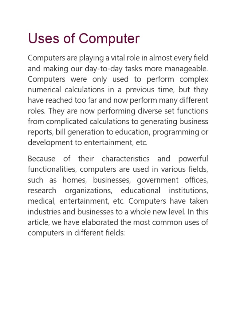 Usesof Computer | PDF | Educational Technology | Surgery