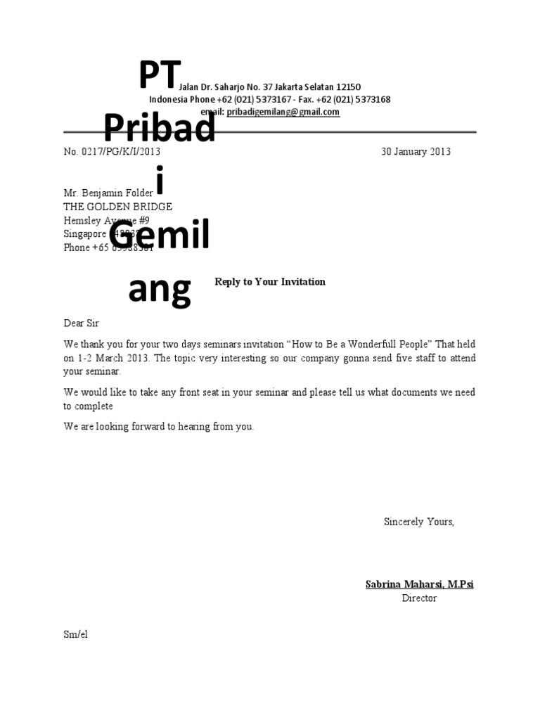Confirmation Letter - Wahyu Tedy Pratama | PDF