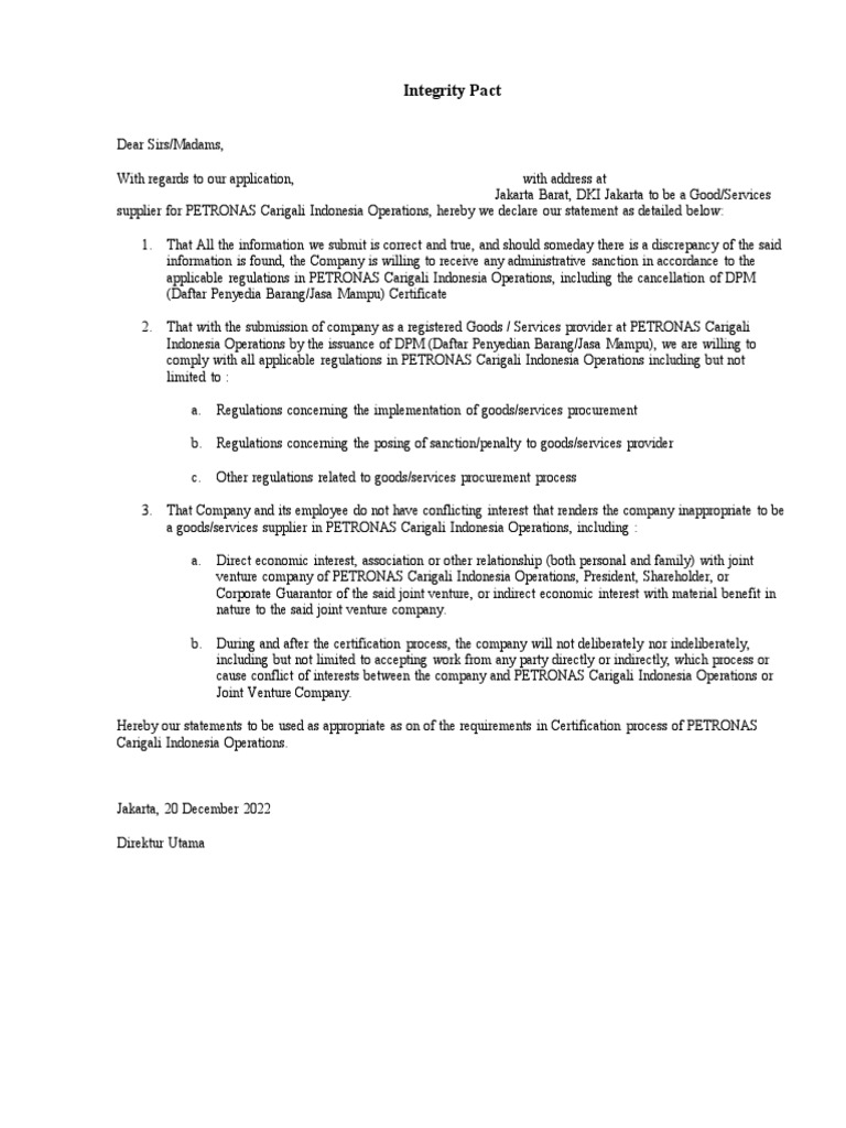 Integrity Pact 123 | PDF | Government | Justice