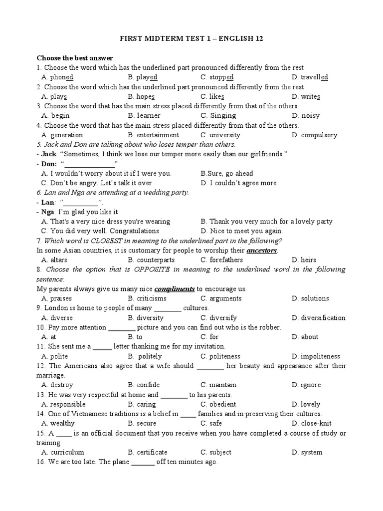 First Midterm Test 1 Av12 | PDF