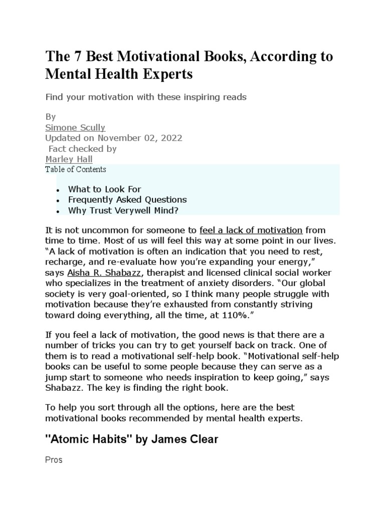 The 7 Best Motivational Books, According To Mental Health Experts | PDF ...