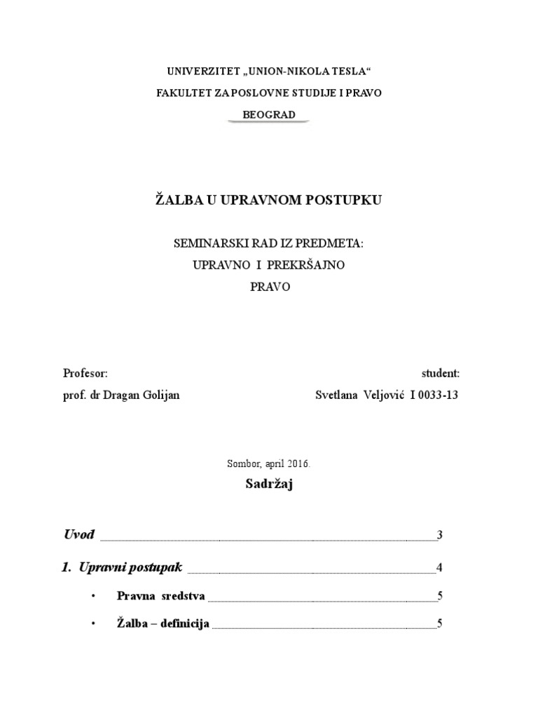 Zalba U Upravnom Postupku | PDF