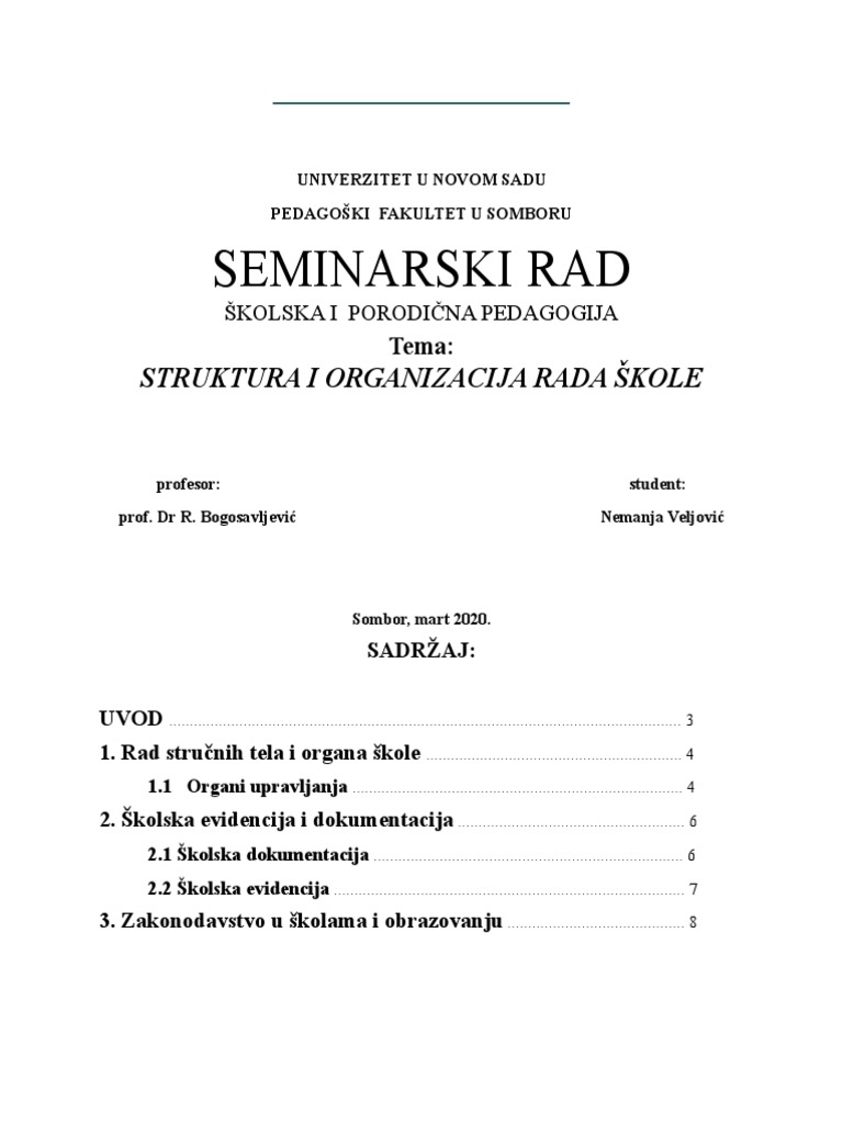 Seminarski PEDAGOGIJA | PDF