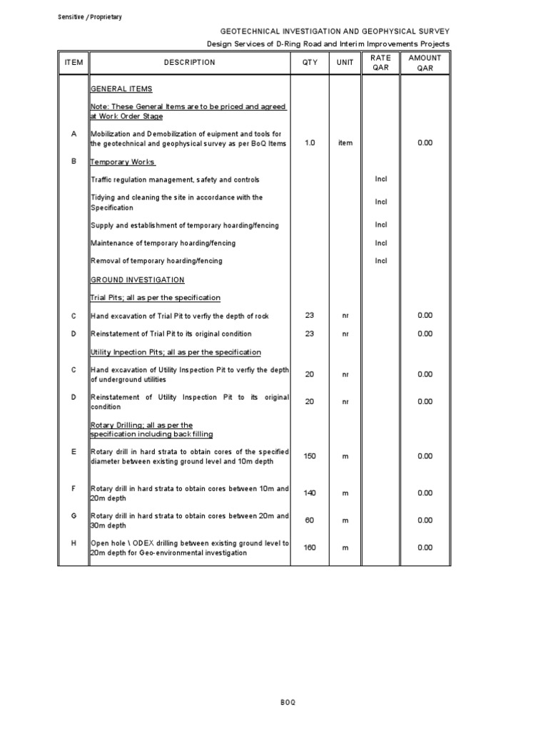 Geotechnical and Geophysical Investigation BoQ Template | PDF | Earth ...