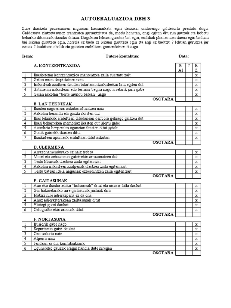 EBALUAZIOAREN BALORAZIOA DBH 3, Ikasleentzat - Docx Fitxategiaren Kopia Fitxategiaren Kopia | PDF