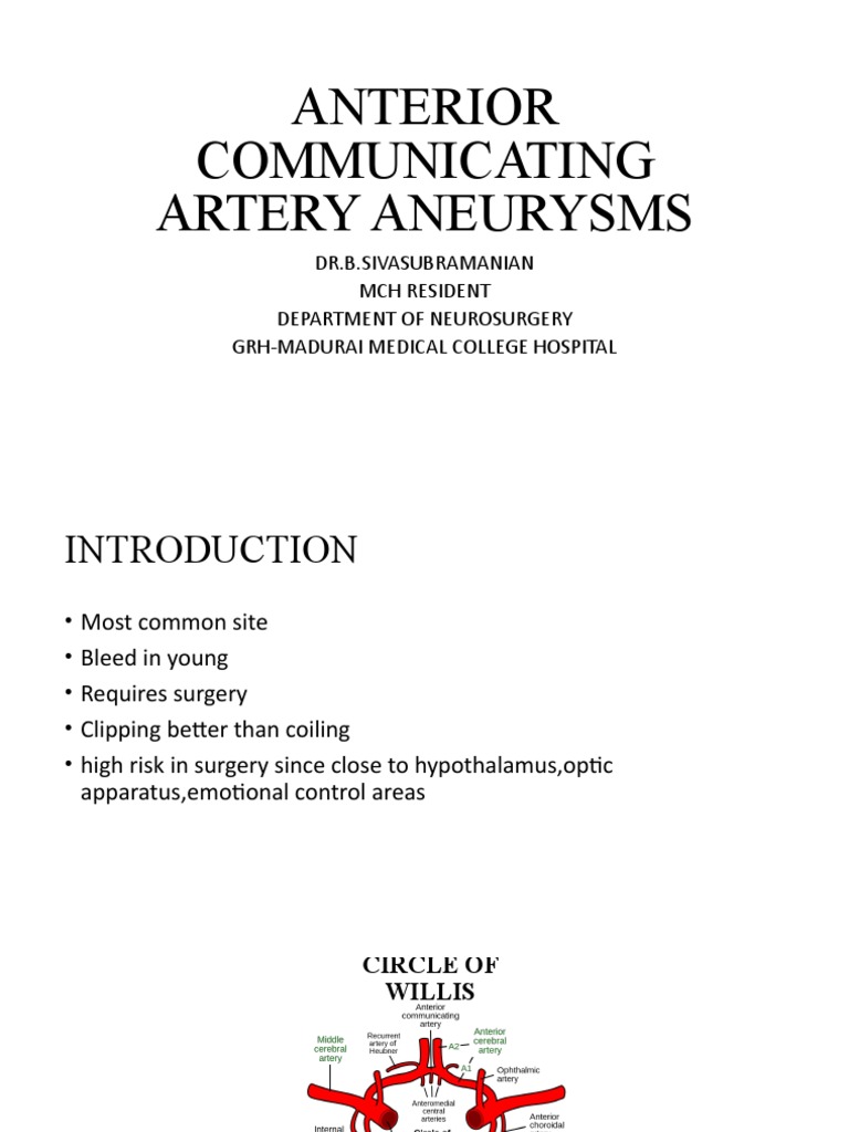 Anterior Communicating Artery Aneurysms | PDF | Medical Specialties | Clinical Medicine