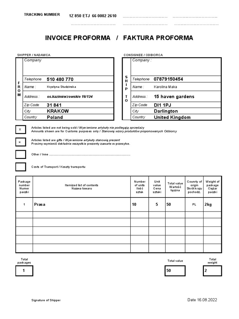 Faktura Pro Forma 2 | PDF