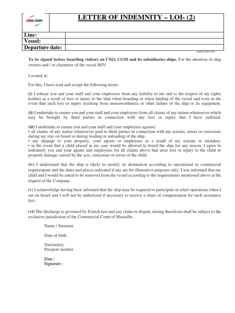 Letter of Indemnity en | PDF | Indemnity | Government
