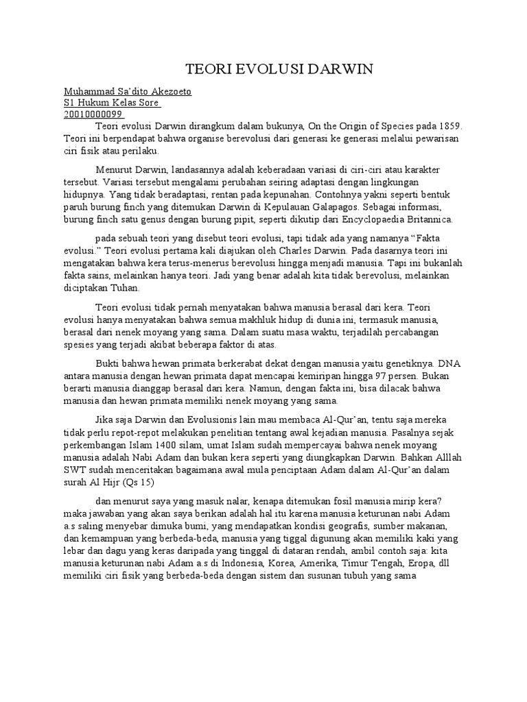 Teori Evolusi Darwin | PDF | Filsafat