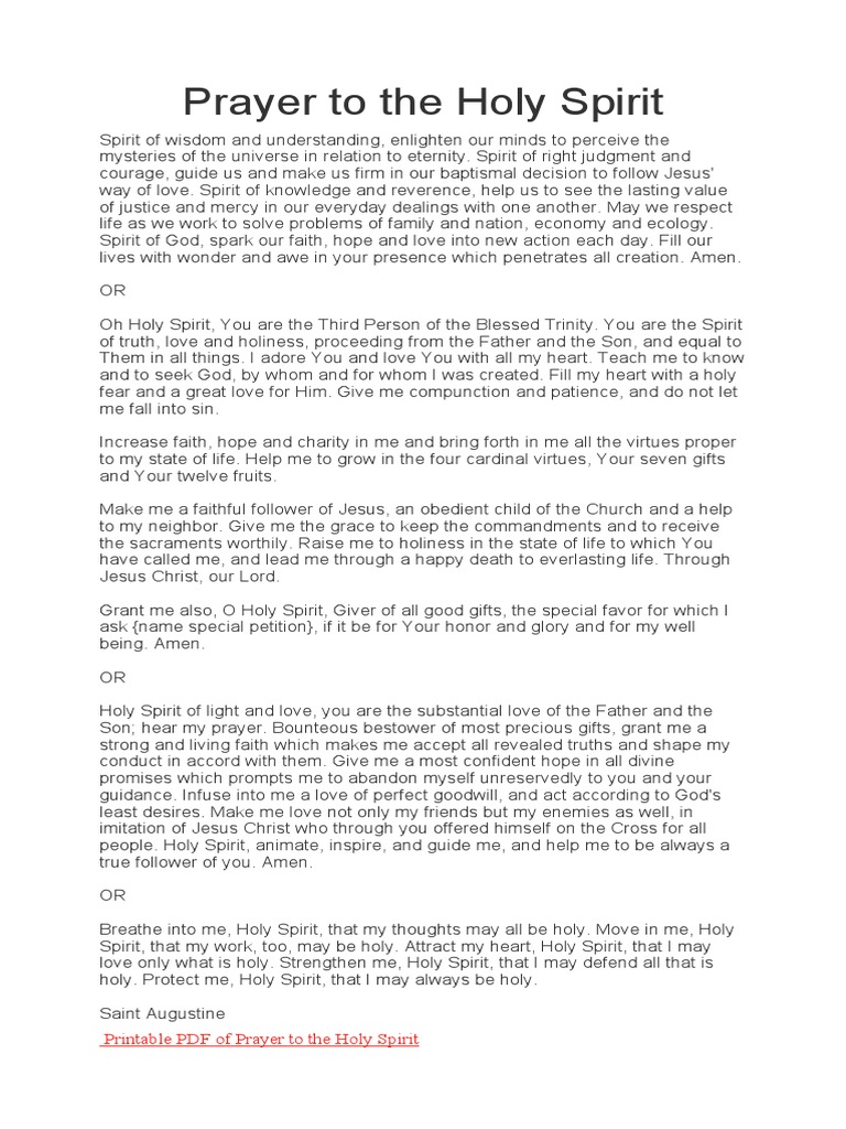 Prayer To The Holy Spirit | PDF | Holy Spirit | Love