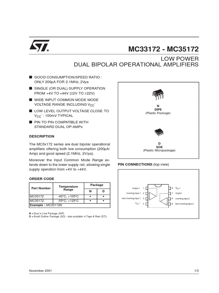 MC33172 | PDF | Operational Amplifier | Amplifier