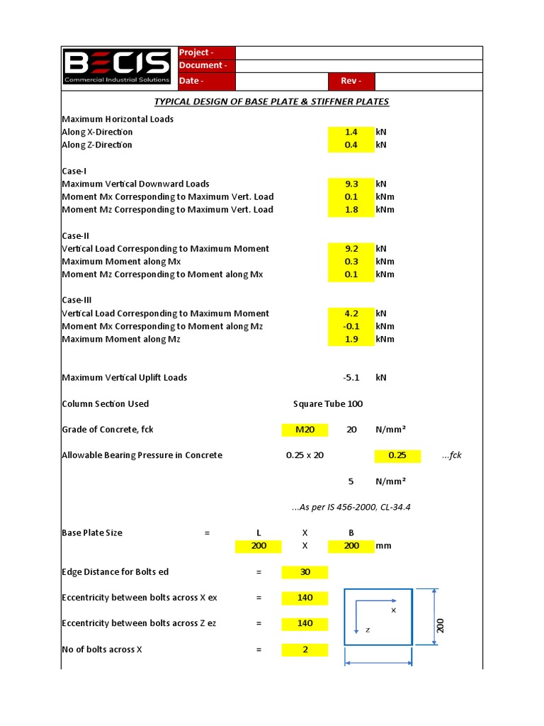 Base Plate Calculation | PDF | Stress (Mechanics) | Continuum Mechanics