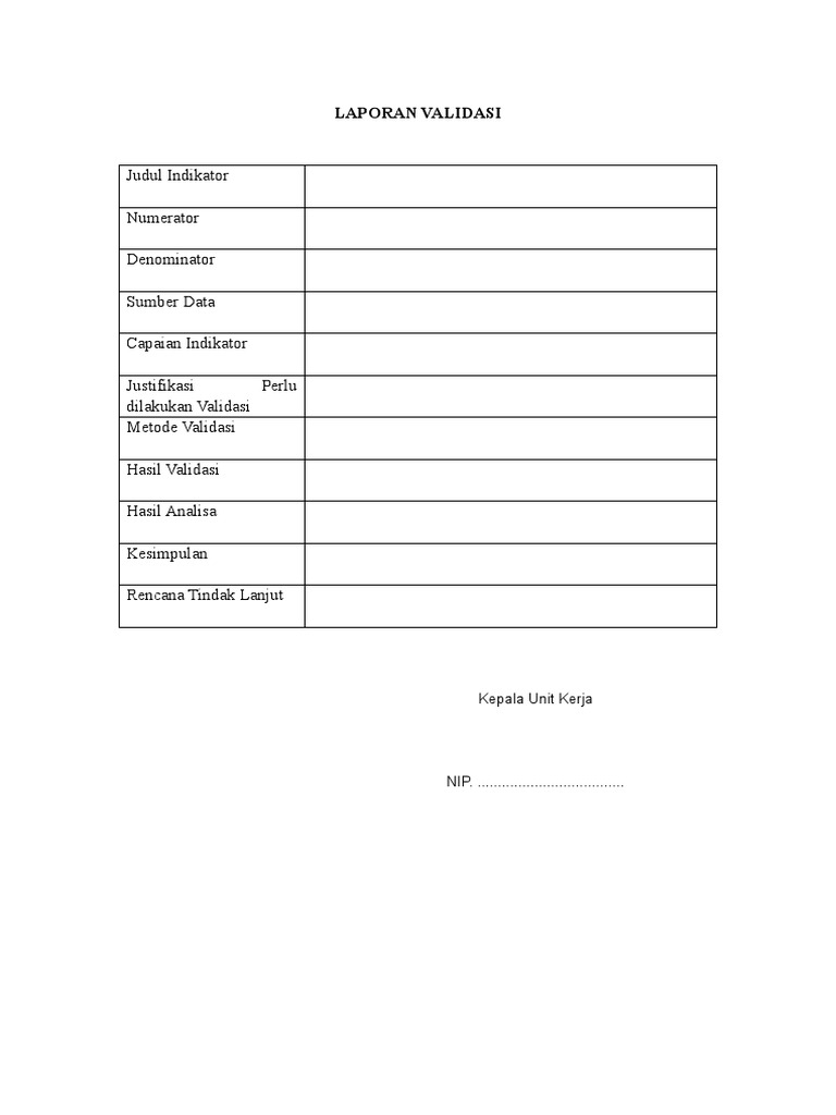 Form Laporan Validasi | PDF