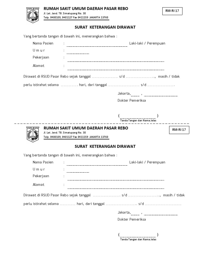 Form Keterangan Dirawat (RSPR) | PDF
