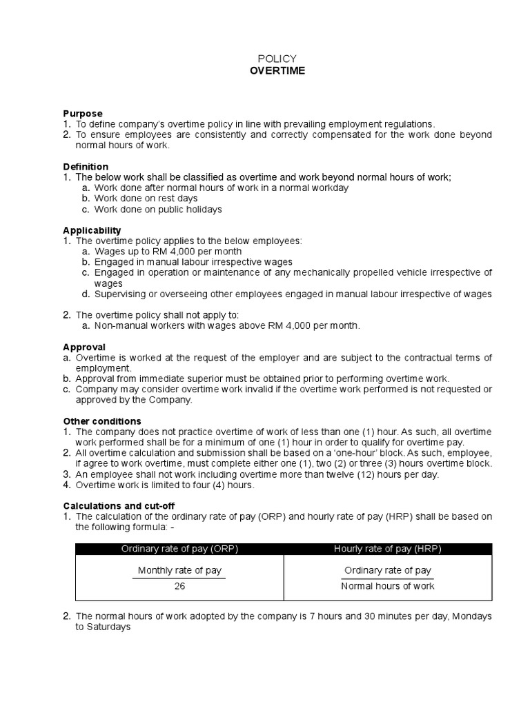 Company Policy - Overtime | PDF | Overtime | Working Time