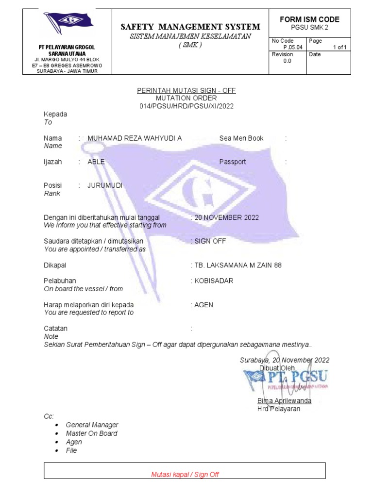 Contoh Mutasi Off | PDF