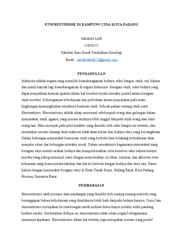 Etnosentrisme Di Kampung Cina Kota Padang | PDF