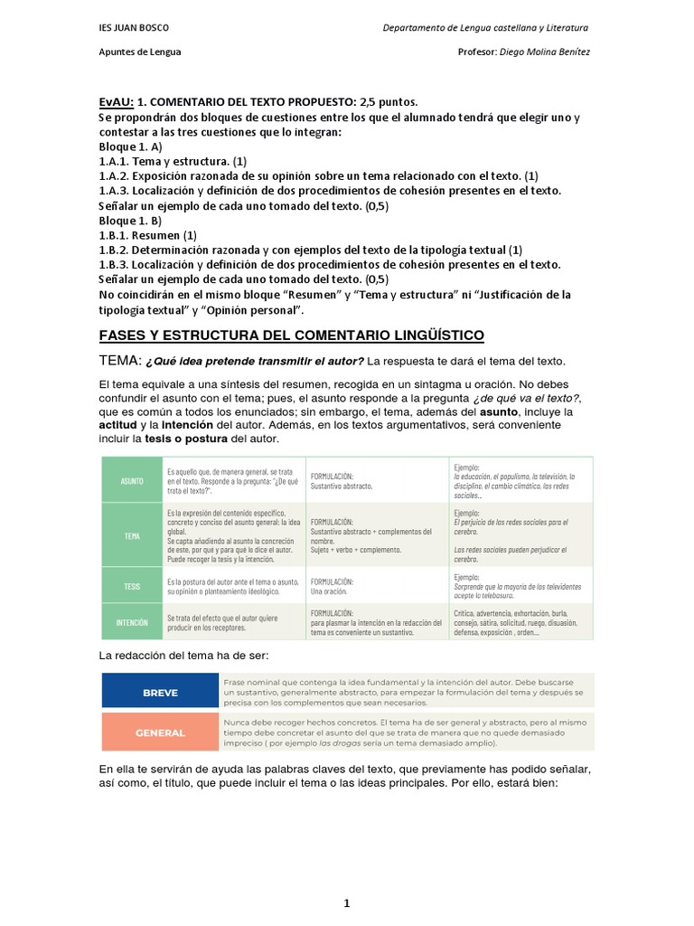 Fases y Estructura Del Comentario de Texto 2bach | PDF | Narración | Comunicación humana