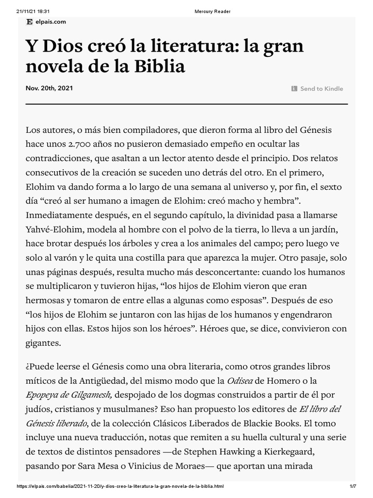 Y Dios Creó La Literatura - La Gran Novela de La Biblia - Babelia - EL ...