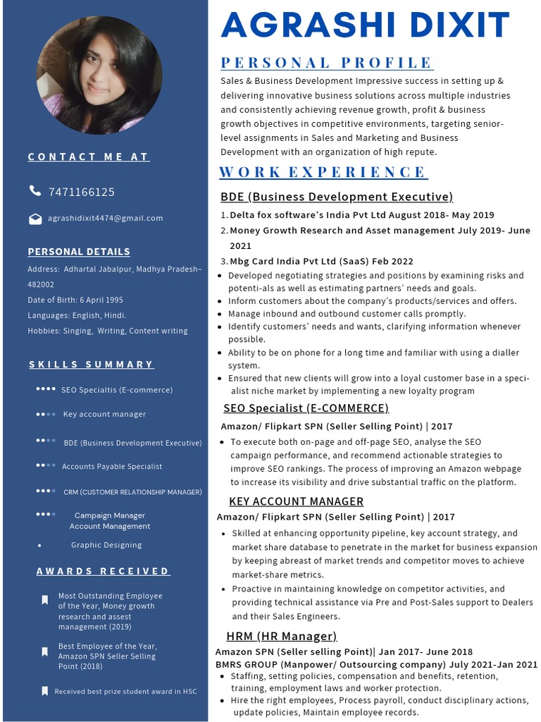 Agrashi Dixit (Professional Resume) | PDF | Sales | Human Resources