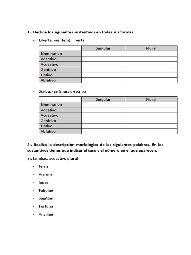 Ejercicios de primera declinación en latín | PDF