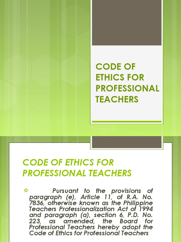 Code of Ethics For Professional Teachers | PDF | Teachers | Learning