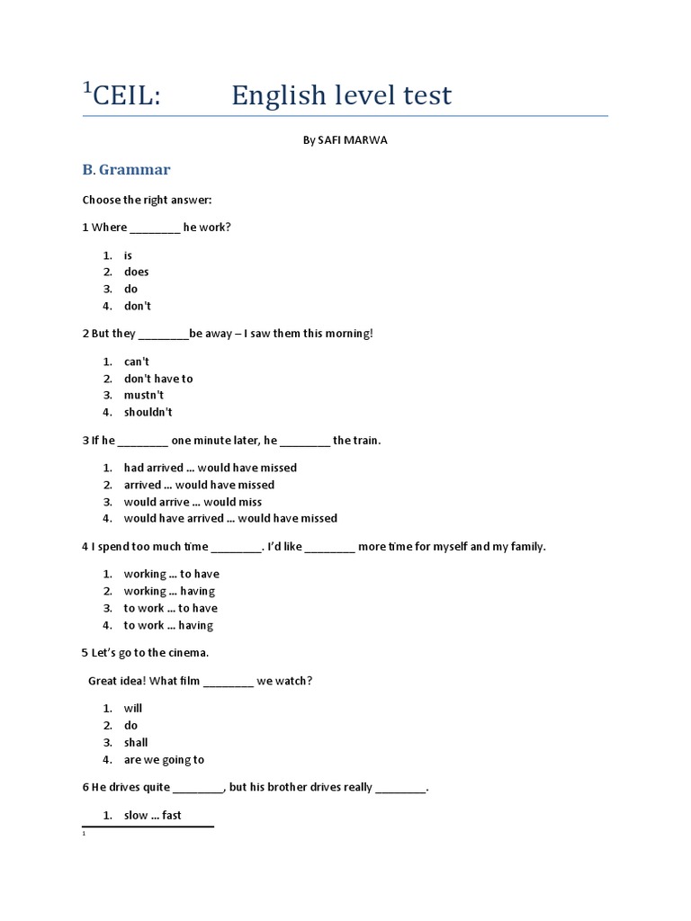 English Level Test Sample Questions | PDF | Language Arts & Discipline ...
