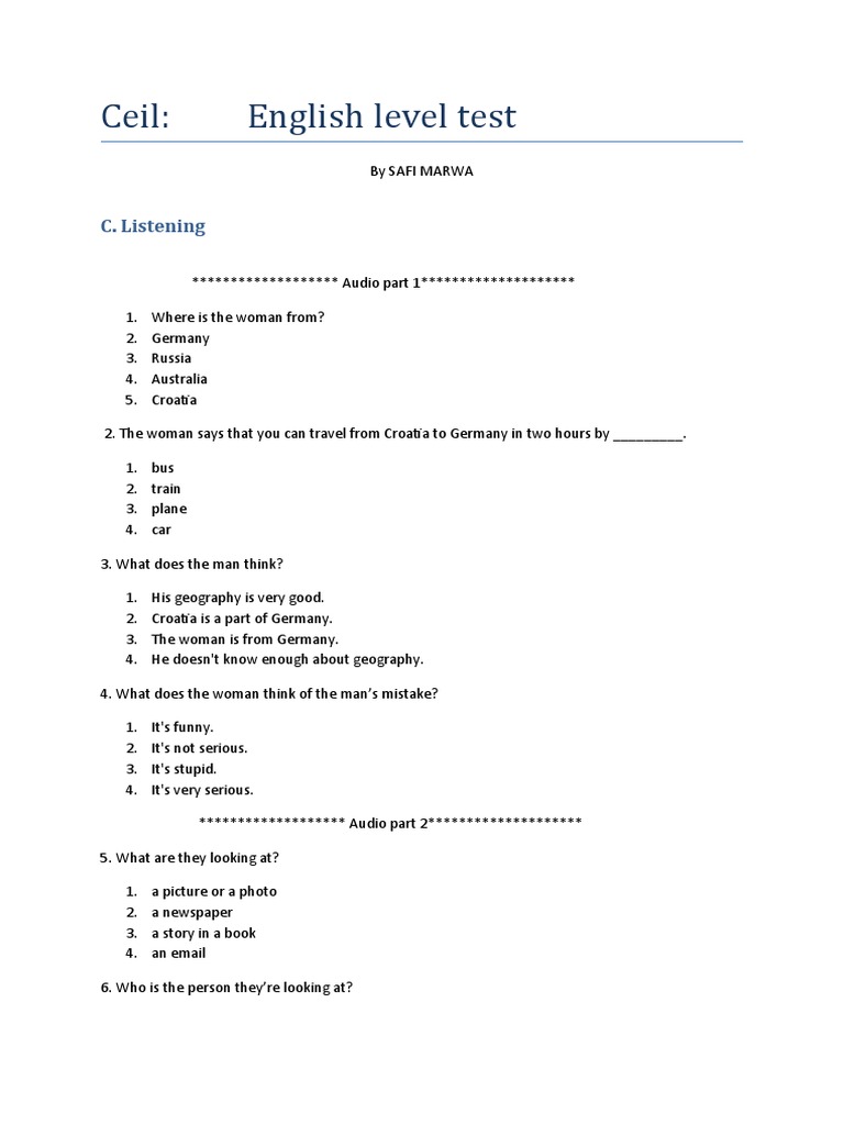 Ceil English Level Test Listening | PDF | Language Arts & Discipline