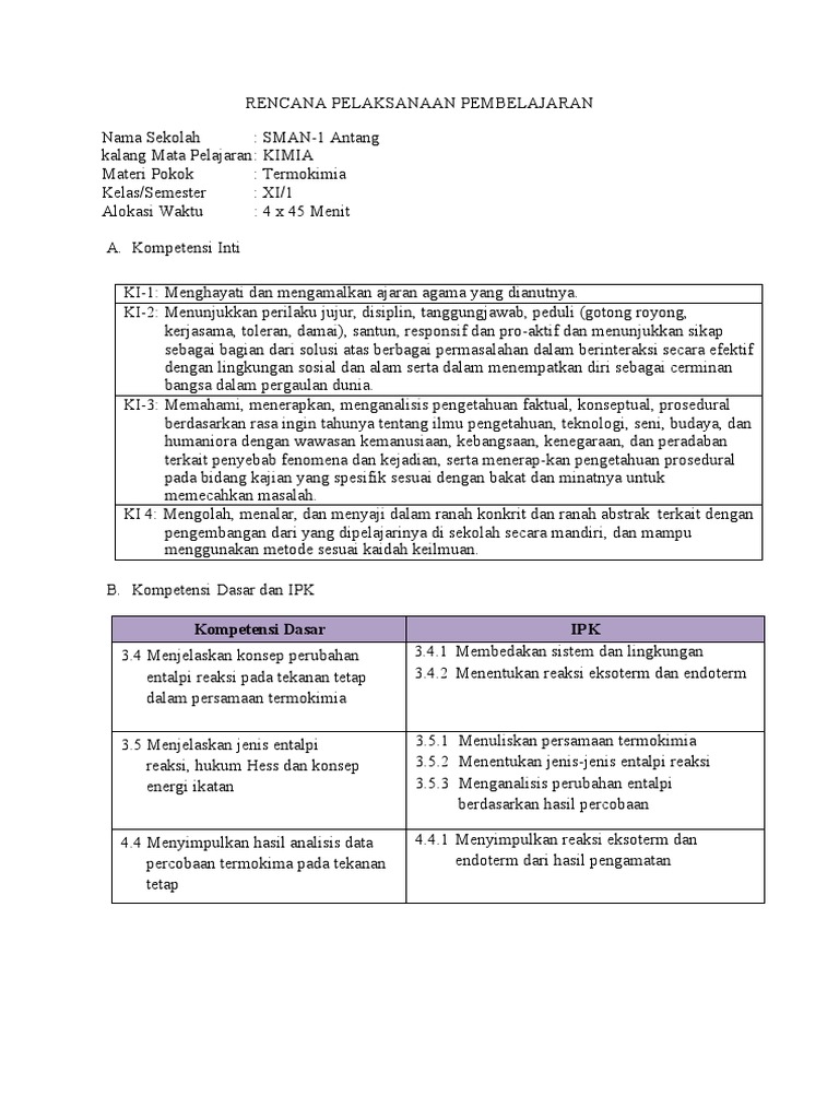RPP PBL Termokimia | PDF