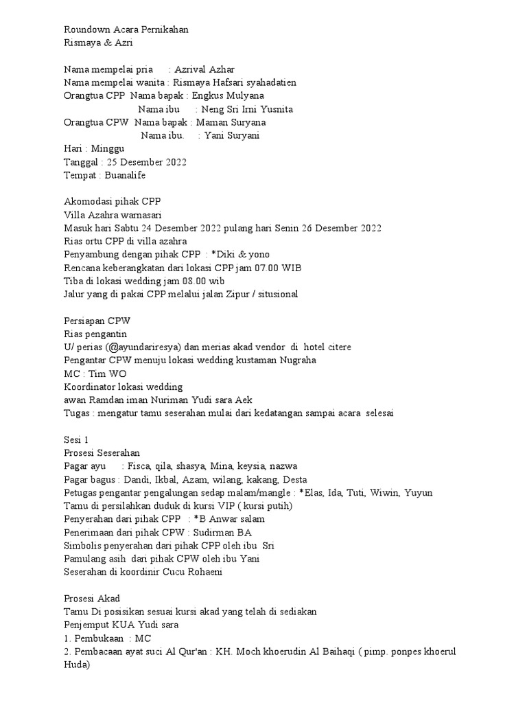 Roundown Acara Pernikahan | PDF