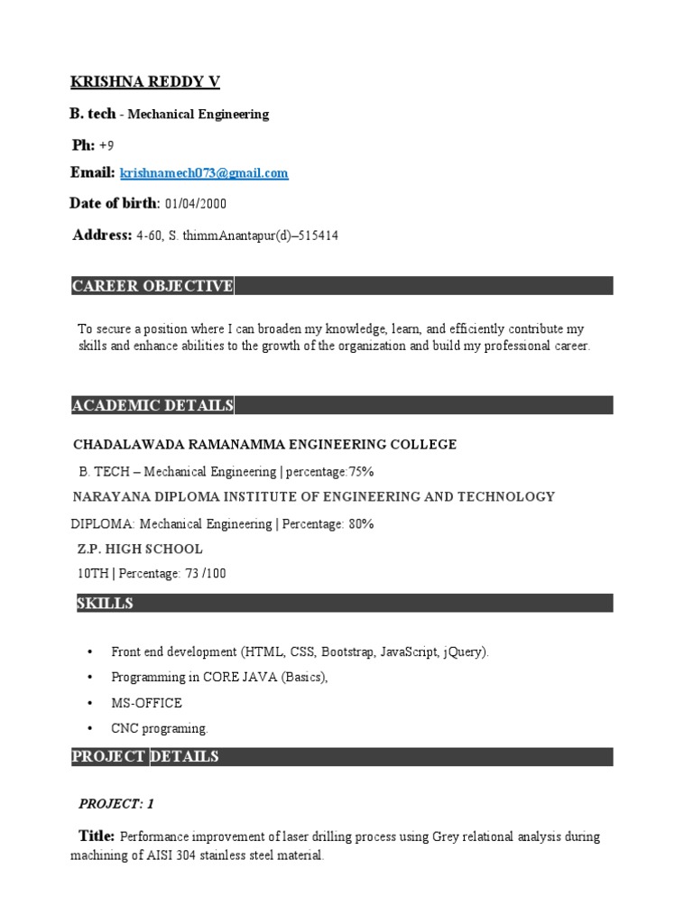 KRISHNA RESUME PDF1-converted2 | PDF | Stainless Steel | Engineering