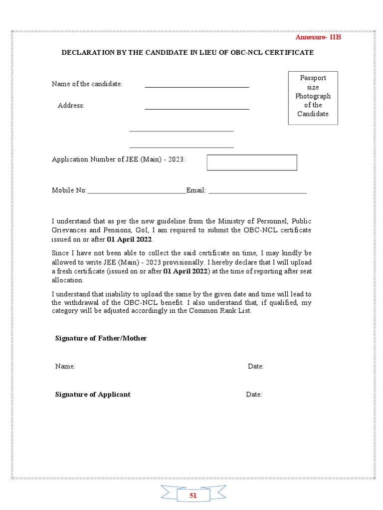 Declaration Lieu OBC-NCL CERTIFICATE | PDF