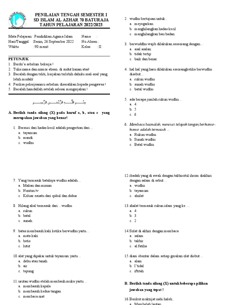Soal Pai Kelas 2 | PDF