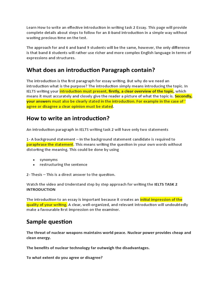 Writing Task 2 Introduction (How To Write Introduction) | PDF | Essays ...
