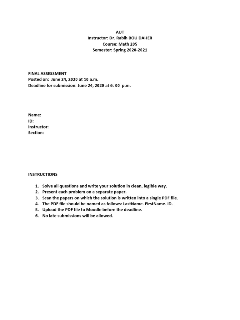 Math 205 Final Assessment 2021 | PDF