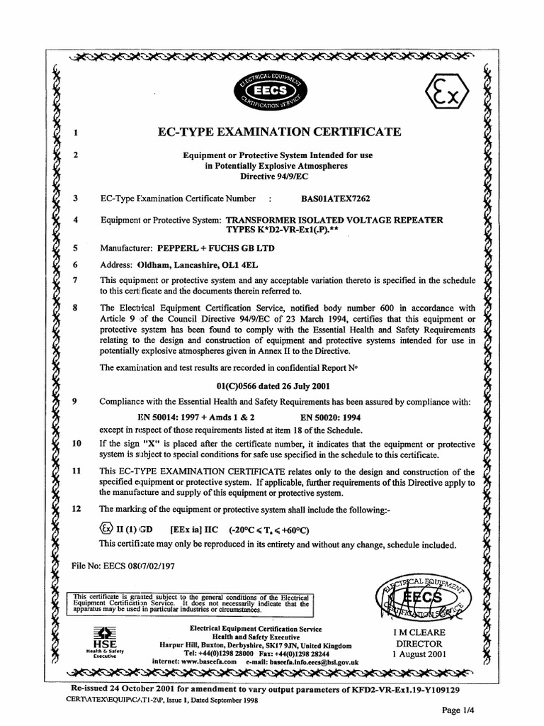 Bas 01 Atex 7262 | PDF