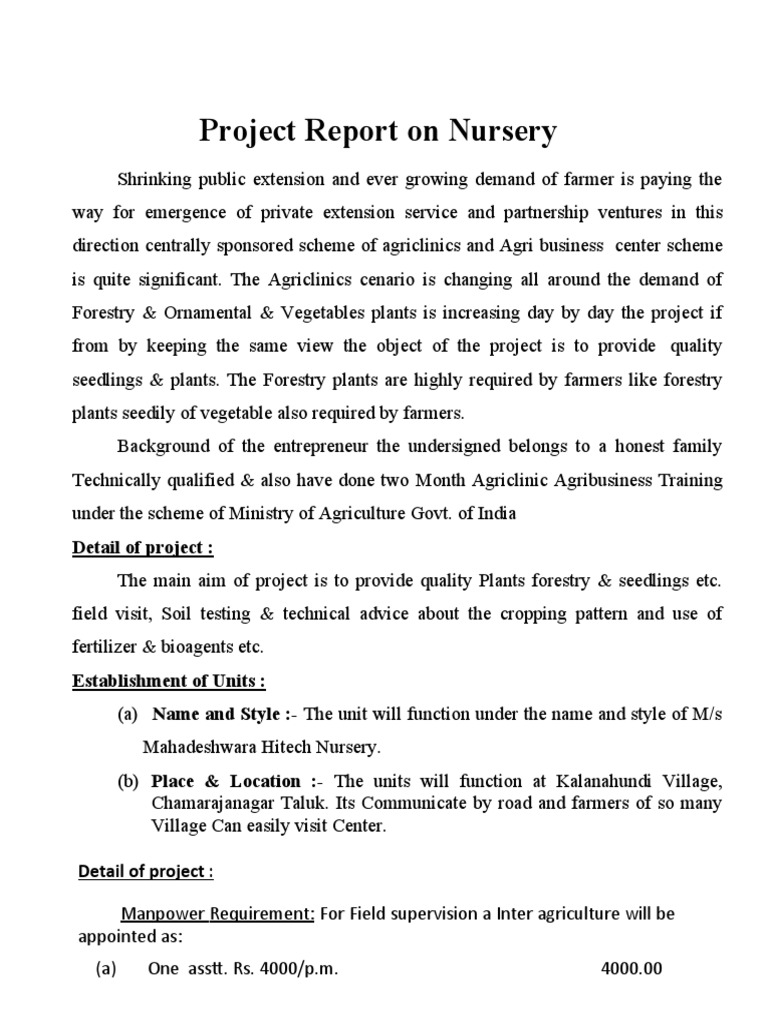 Nursery Project Proposal and Report | PDF | Plant Nursery | Expense