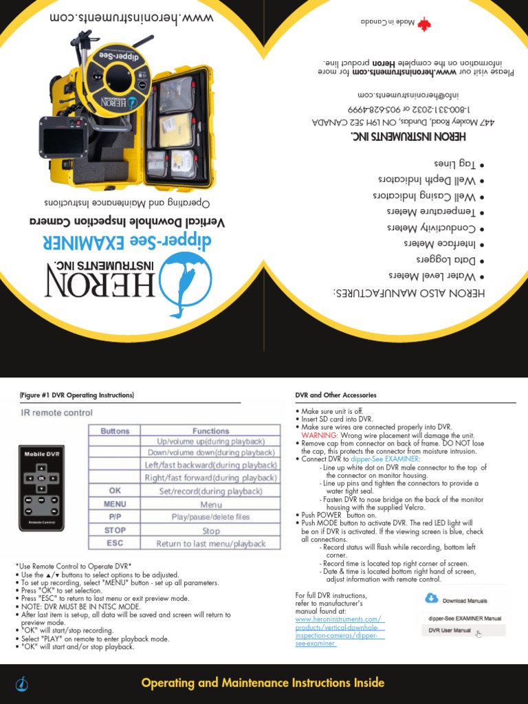 A 825 2000 001 Rev B Dipper See EXAMINER Manual 2022 | PDF | Camera | Electrical Connector