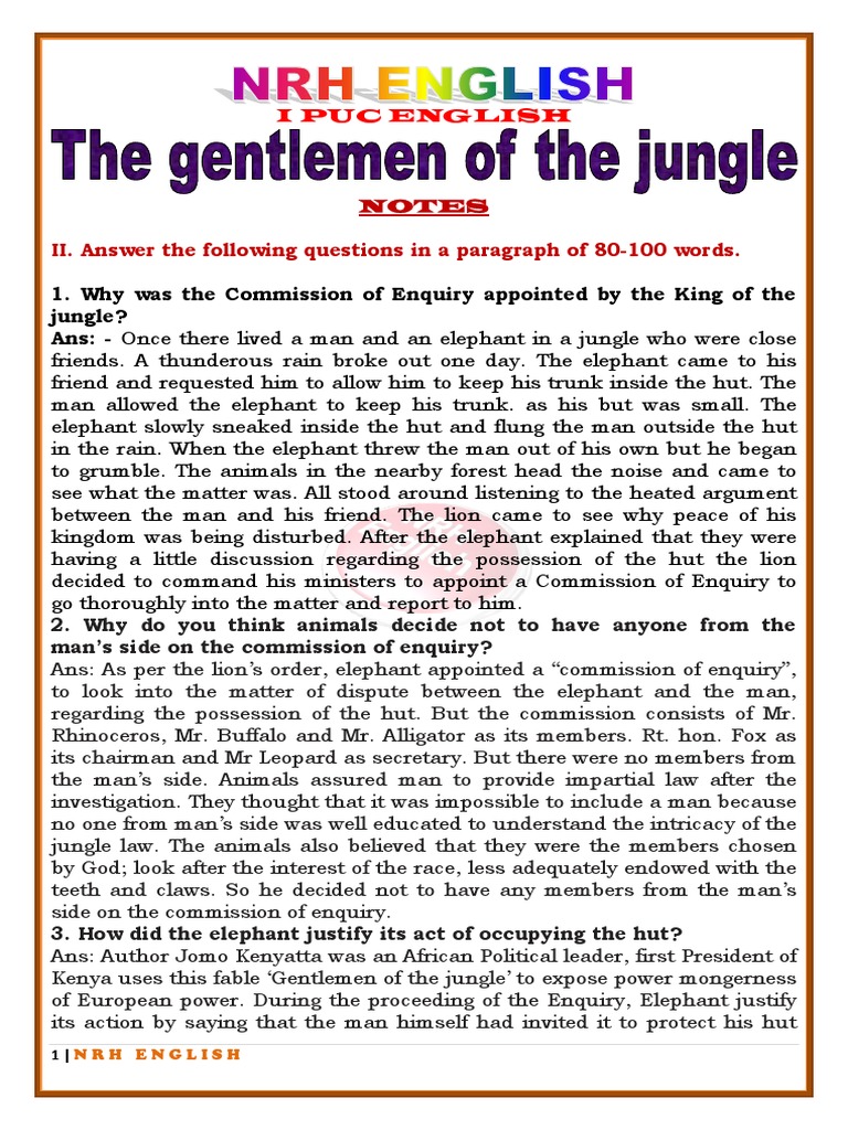Gentle Men of The Jungle NOTES | PDF | Elephant | Peace
