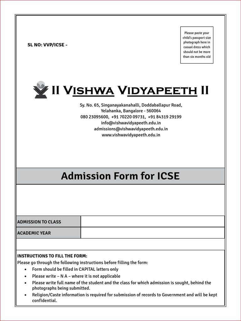 Icse Admission Form 2021-22 | PDF
