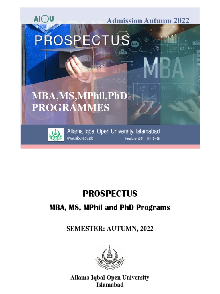 PROSPECTUS MBA, MS, MPhil PHD AUT-2022 | PDF | Thesis | University And College Admission