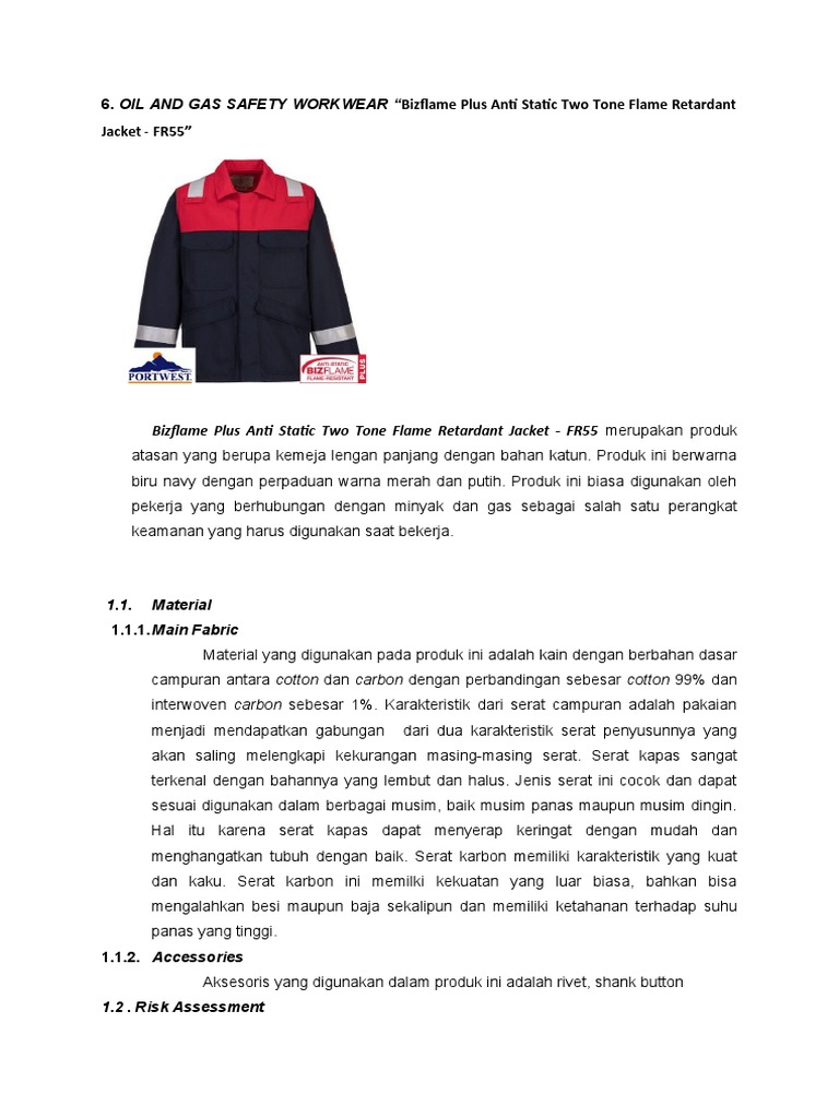 OIL AND GAS SAFETY WORKWEAR "Bizflame Plus Anti Static Two Tone Flame Retardant Jacket - FR55" | PDF