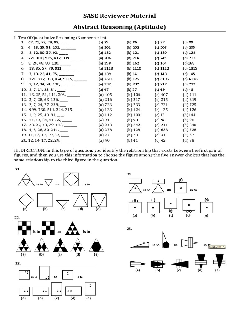 SASE Reviewer Abstract Reasoning Aptitude Pre Test | PDF SASE Reviewer Abstract Reasoning Aptitude Pre Test | PDF